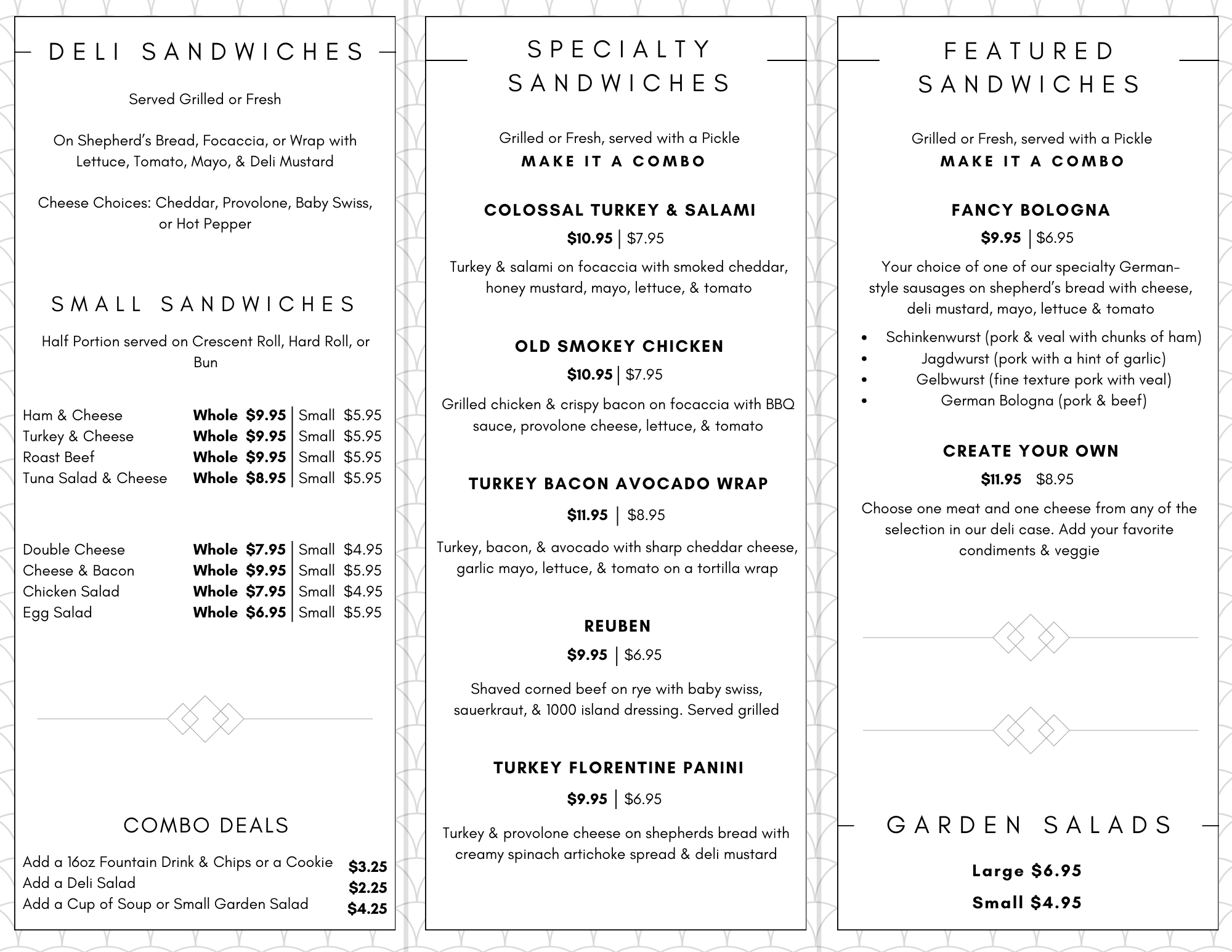 Lunch Menu - Continental Pastries and Deli